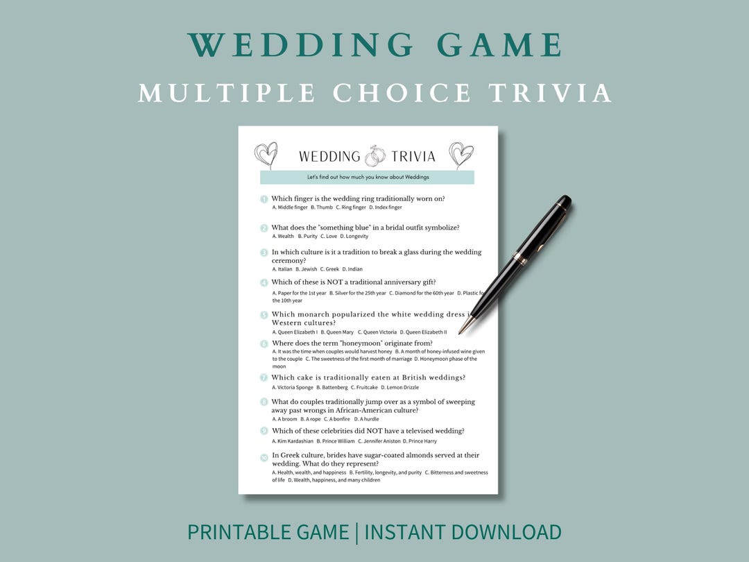 Wedding Trivia Game | Bridal Shower Fun | Printable Multiple Choice ...