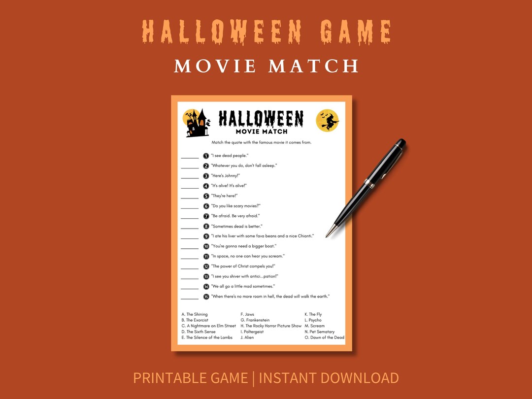 Printable Halloween Movie Match Game Digital Download Family Trivia ...
