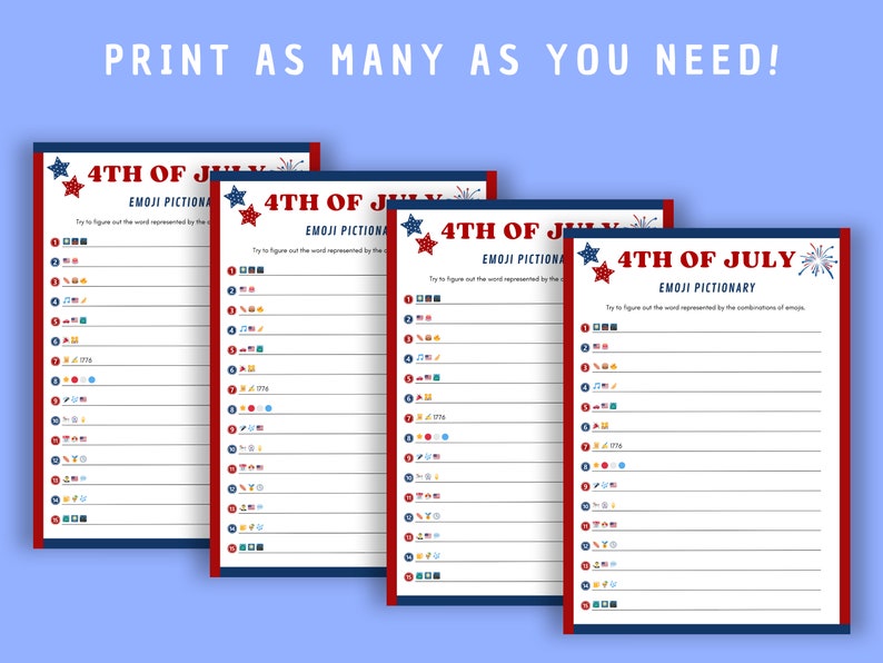 4th of July Emoji Pictionary Game: Patriotic Party (instant Download ...