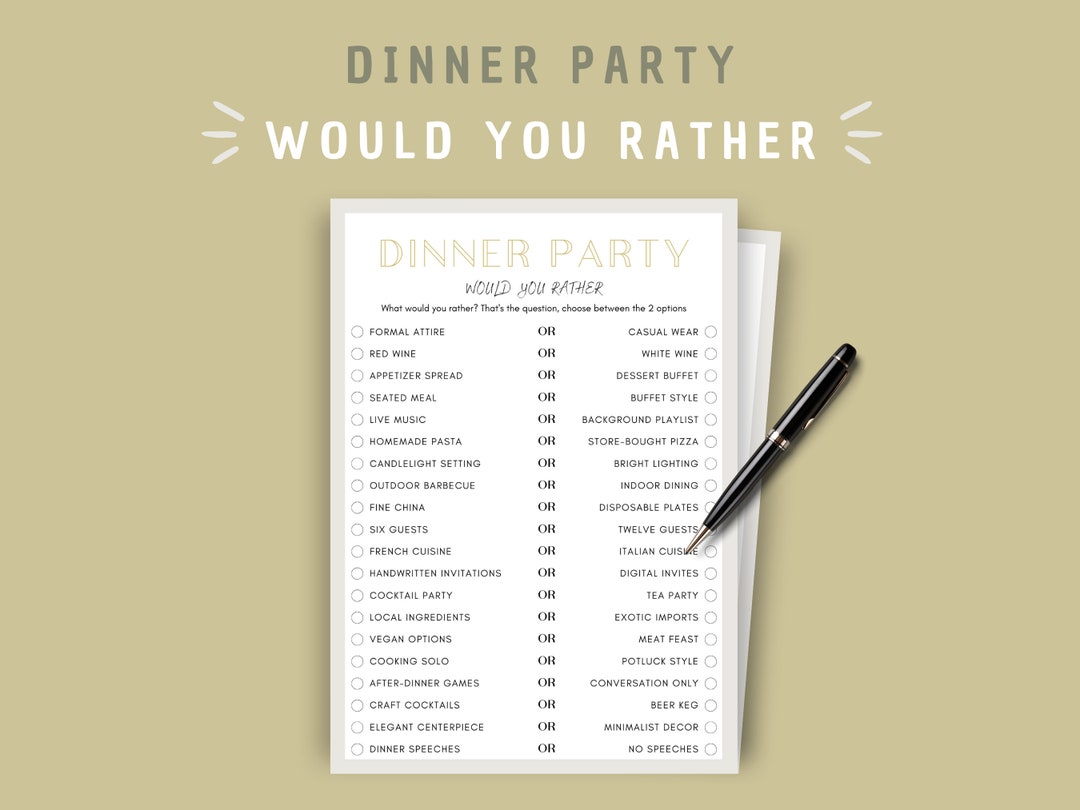 Printable Dinner Party Would You Rather | Instant Download | Fun Family ...
