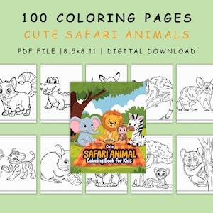 100 Cute Safari Animals Coloring Pages Bundle, Printable Kids Coloring ...
