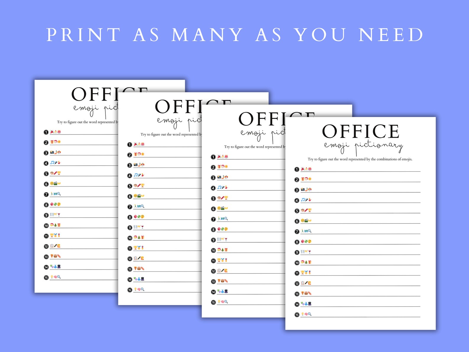 Printable Emoji Pictionary Office Party Game Fun Co-worker Trivia ...