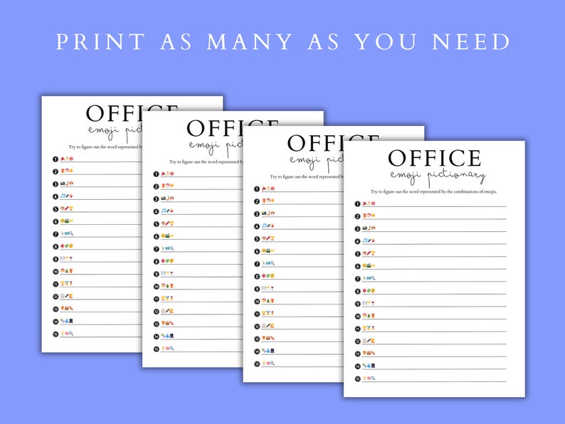 Printable Emoji Pictionary Office Party Game Fun Co-worker Trivia ...