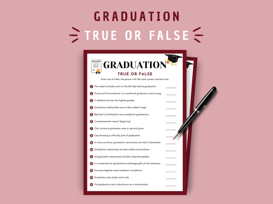 True or False Graduation Game, Instant Download, Printable Trivia ...
