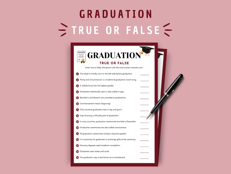 True or False Graduation Game, Instant Download, Printable Trivia ...