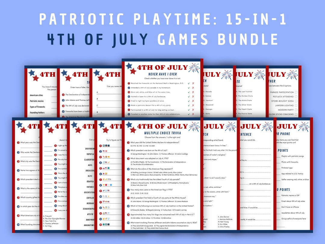 4th of July Game Bundle, Instant Download Printable Family Games ...