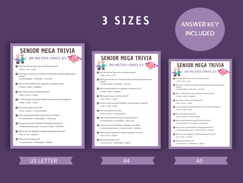 Senior Mega Trivia Game: 100 Multiple Choice Questions (digital ...