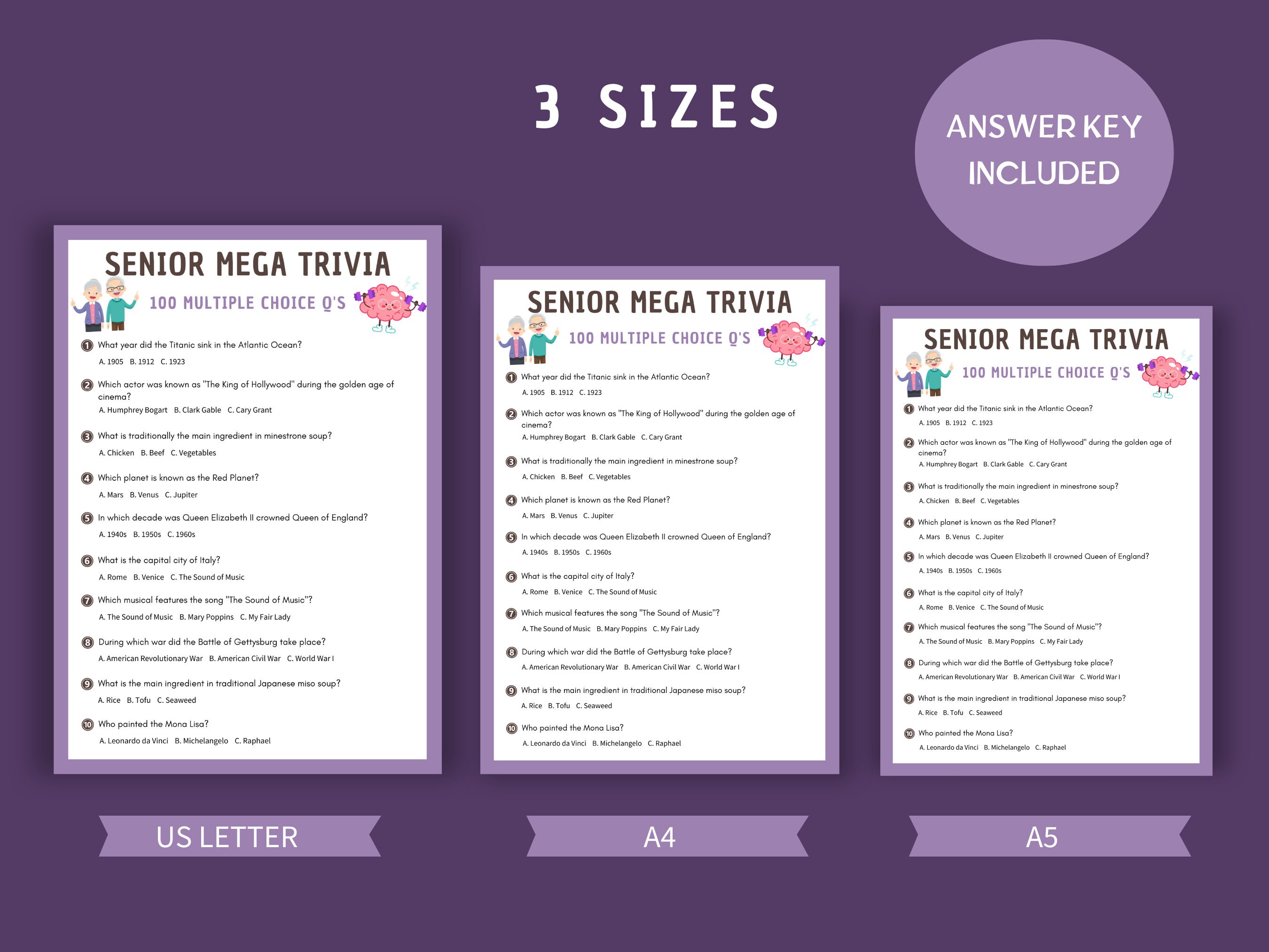 Senior Mega Trivia Game: 100 Multiple Choice Questions (digital ...