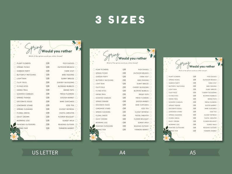 Spring Would You Rather Game, Printable Spring Party Game, Fun Family ...