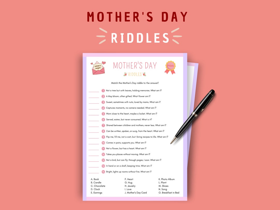Printable Mother's Day Riddles Game Fun Family Activity Instant ...