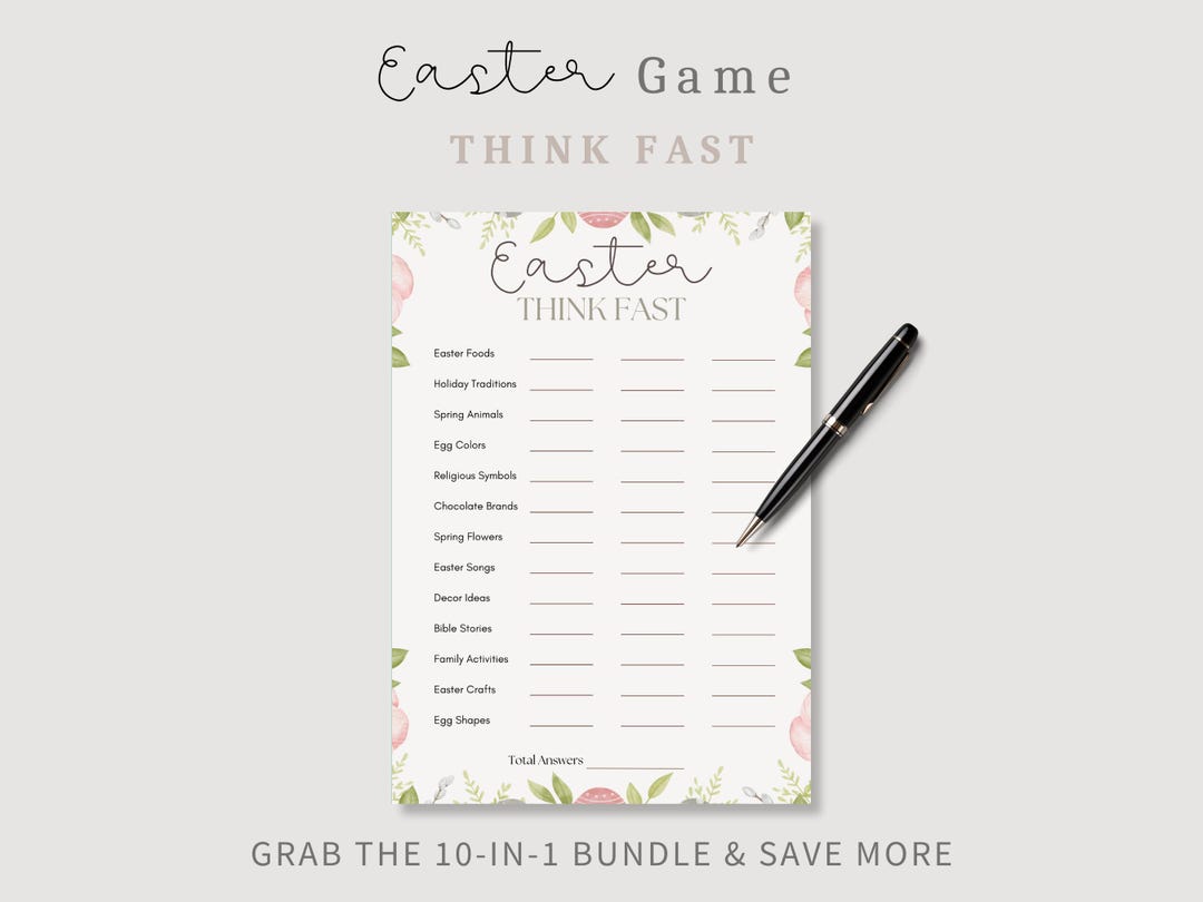 Easter Think Fast Game, Printable Easter Family Activity, Digital ...