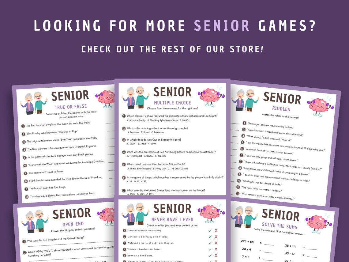 Senior Riddles Game for Elderly, Instant Download, Printable Brain ...