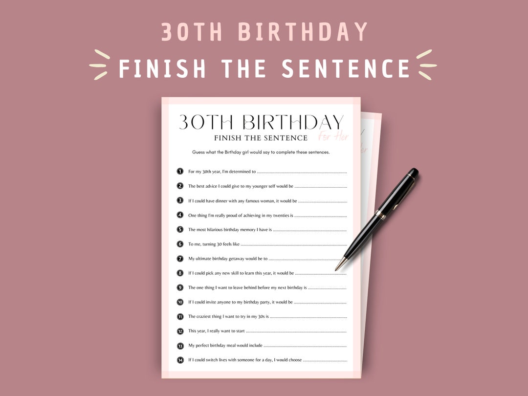 30th Birthday Finish the Sentence Game: Printable Party Activity ...