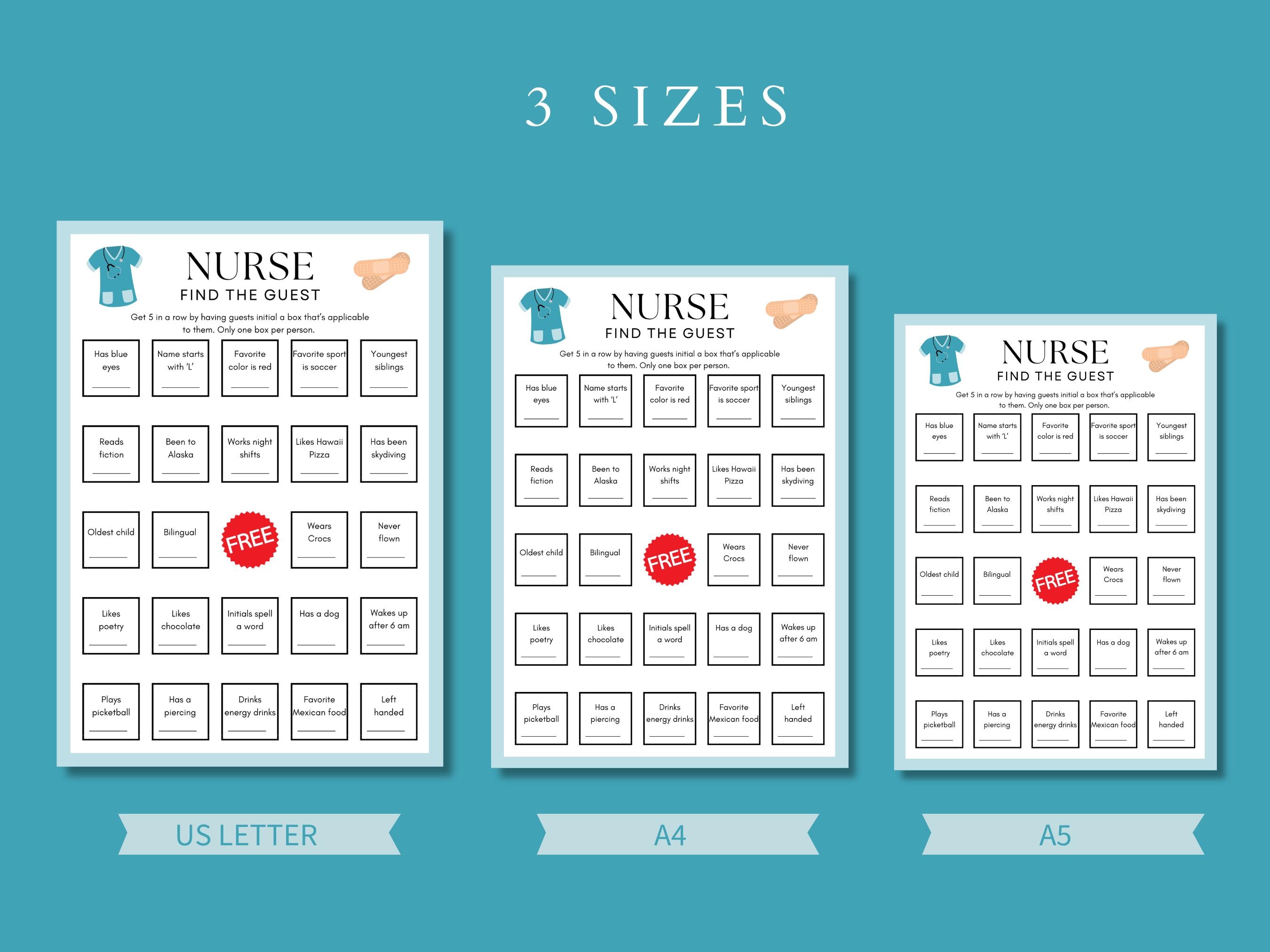 Nurse Find the Guest Game | Printable Nurse Party Game | Medical Trivia ...