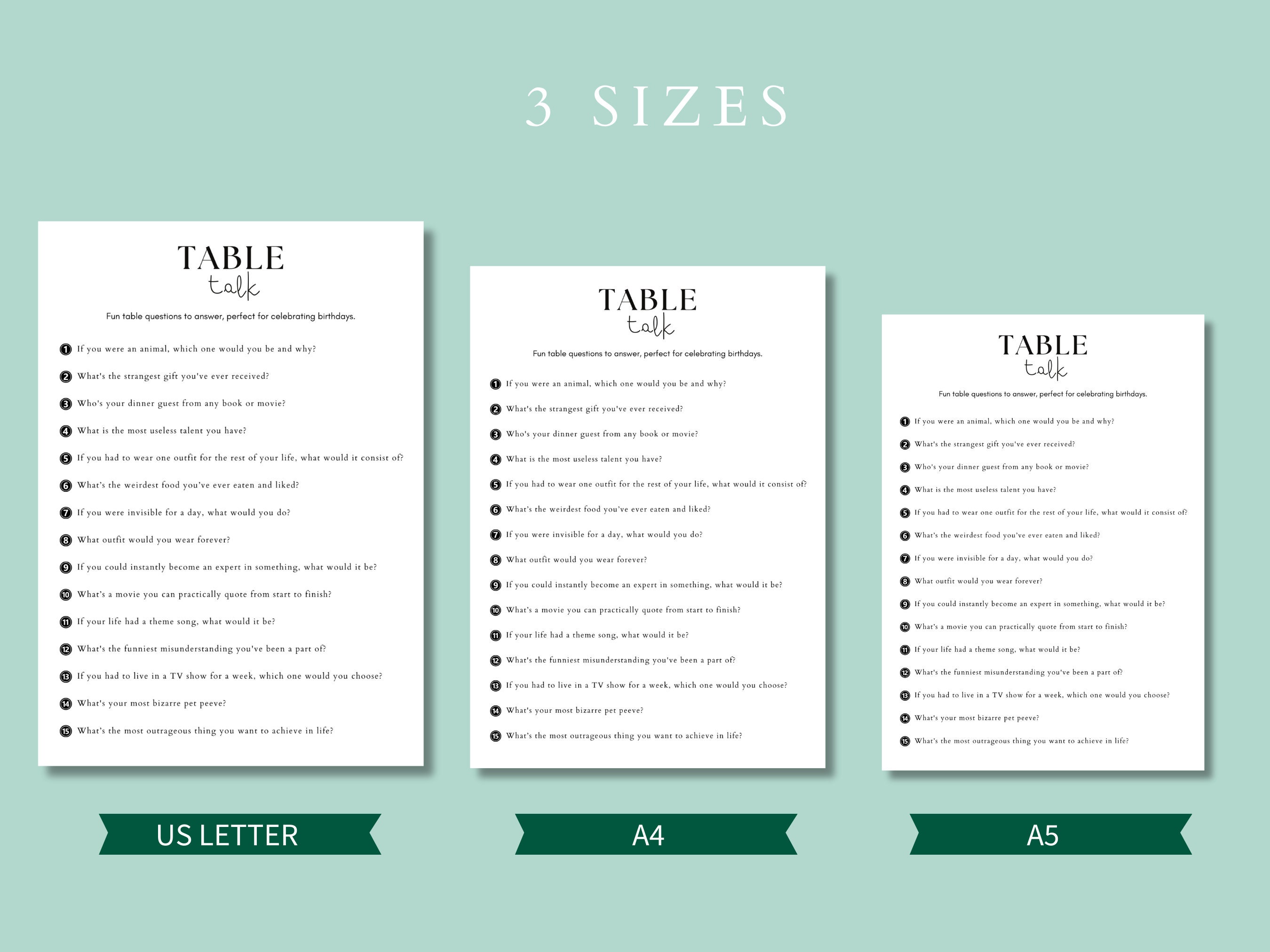 Printable Birthday Game Table Talk | Family Trivia Game Night | Instant ...