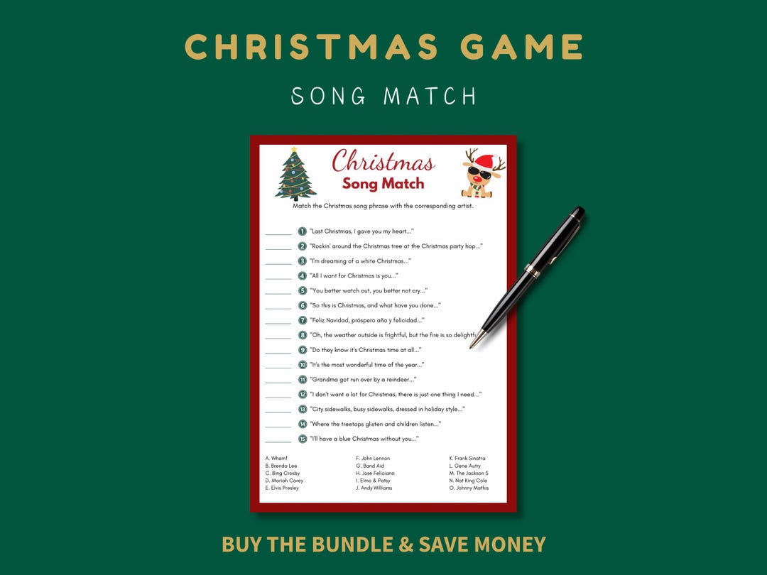 Christmas Song Match Game, Printable Holiday Music Trivia, Family ...