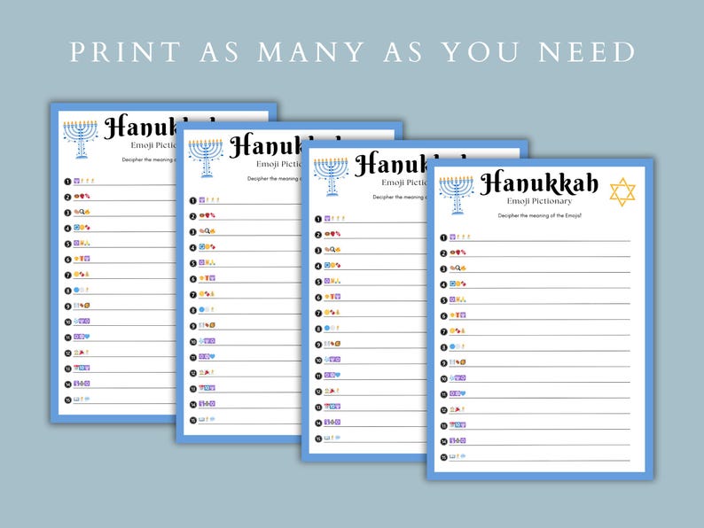 Hanukkah Emoji Pictionary Game, Printable Hanukkah Family Game, Jewish ...