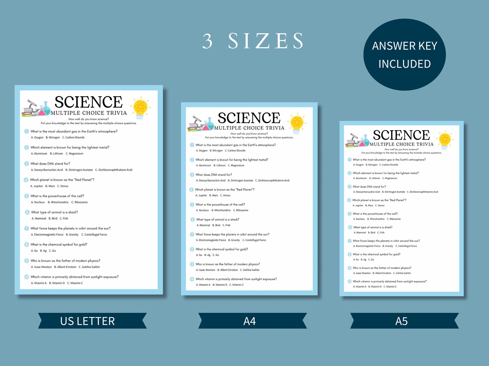 Printable Science Multiple Choice Trivia Game | Digital Download ...