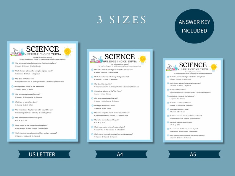 Printable Science Multiple Choice Trivia Game | Digital Download ...