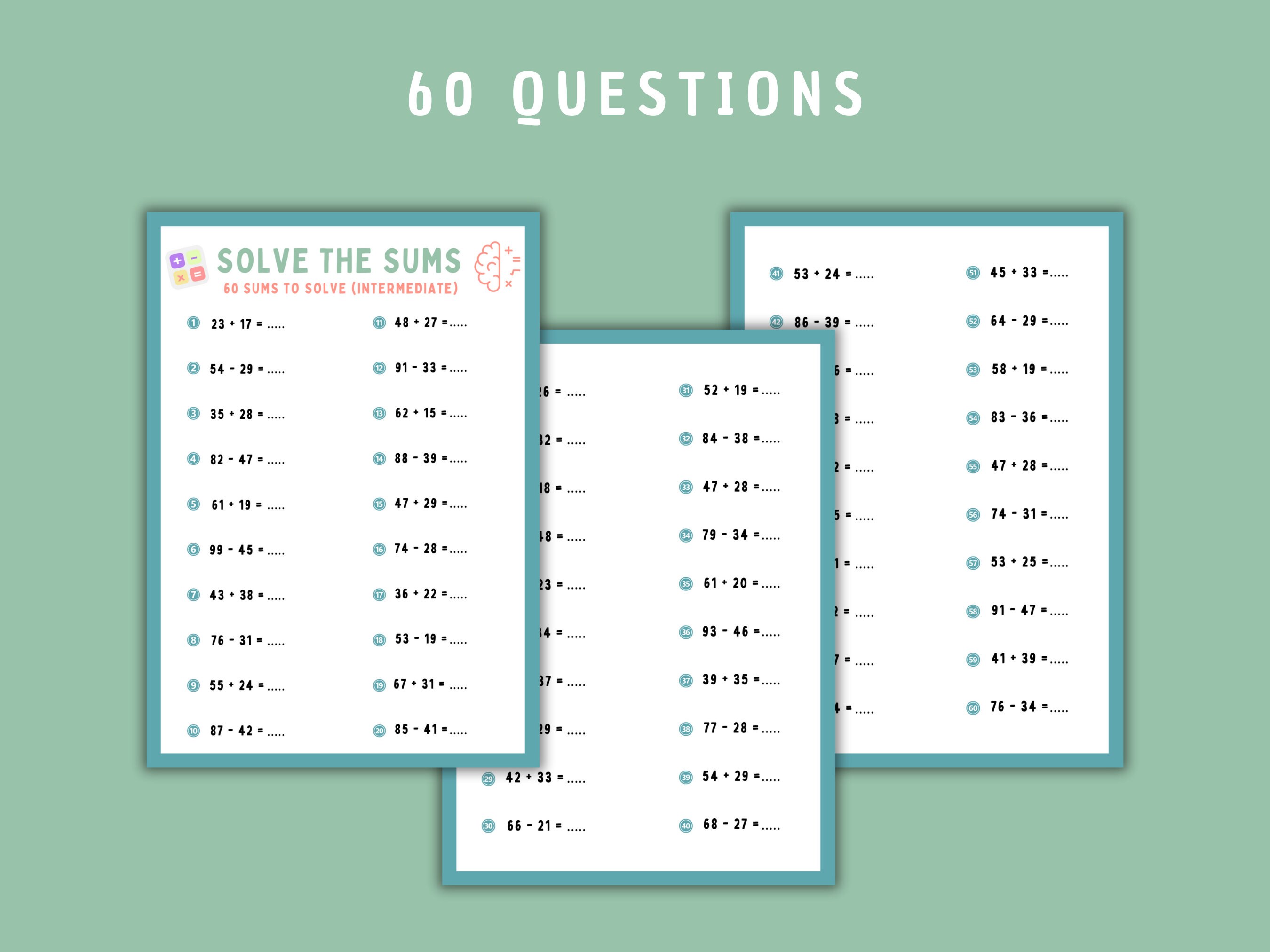 Juego de cálculo de sumas imprimible para niños (intermedio) / Resolver ...