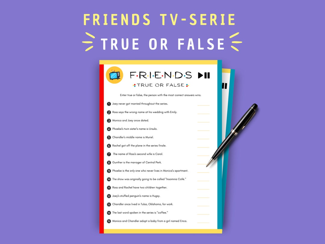 Tv-serie Friends Trivia Game | Printable True or False Quiz | Perfect ...