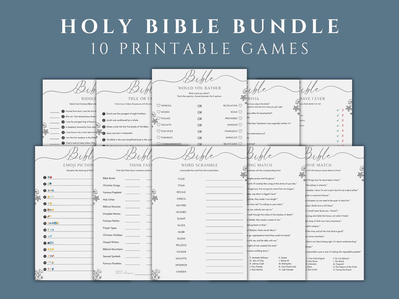 Bible Games Bundle: 10 Printable Christian Activities (digital Download ...