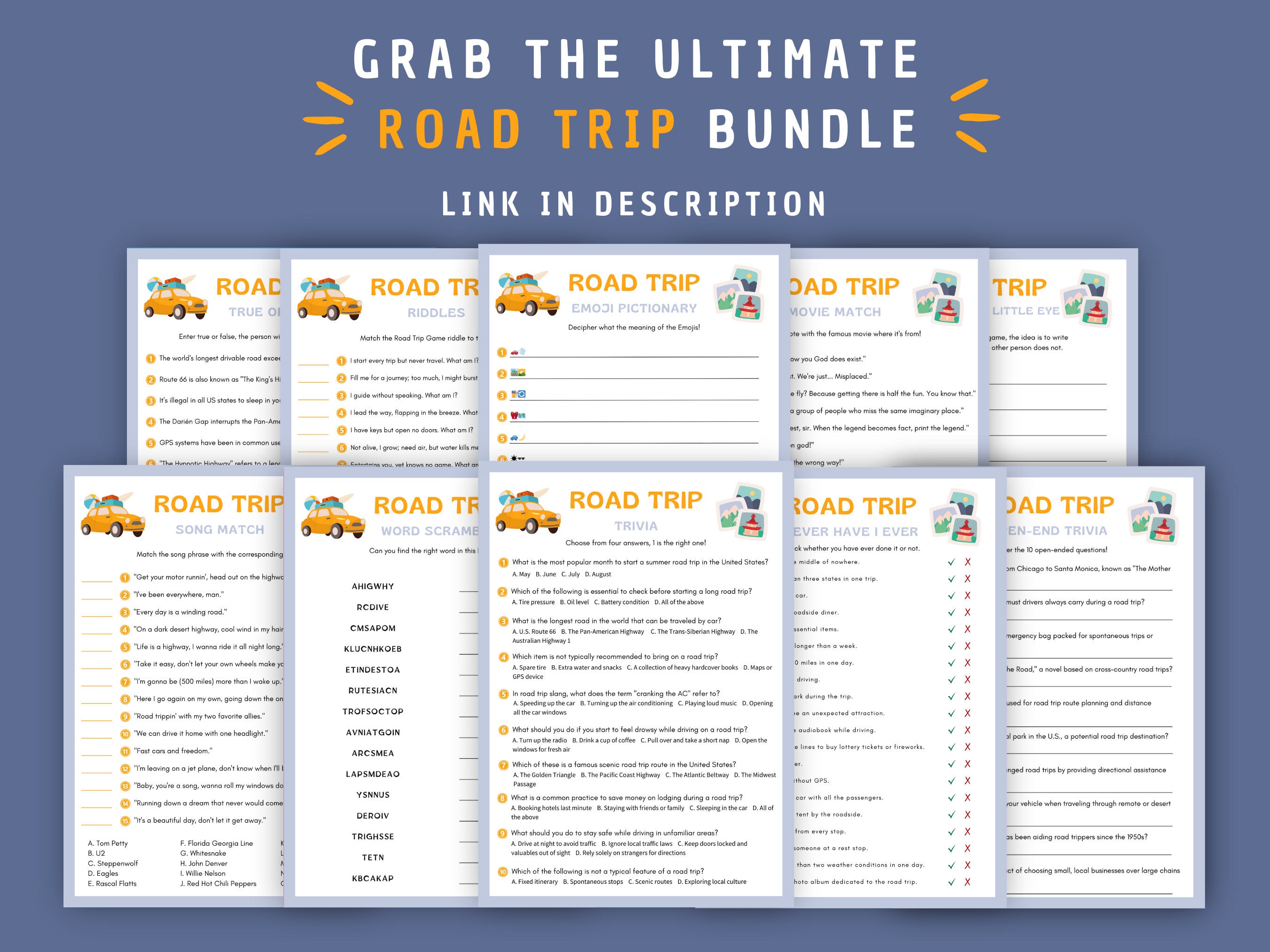 Road Trip Emoji Pictionary | Instant Download | Road Trip Game ...