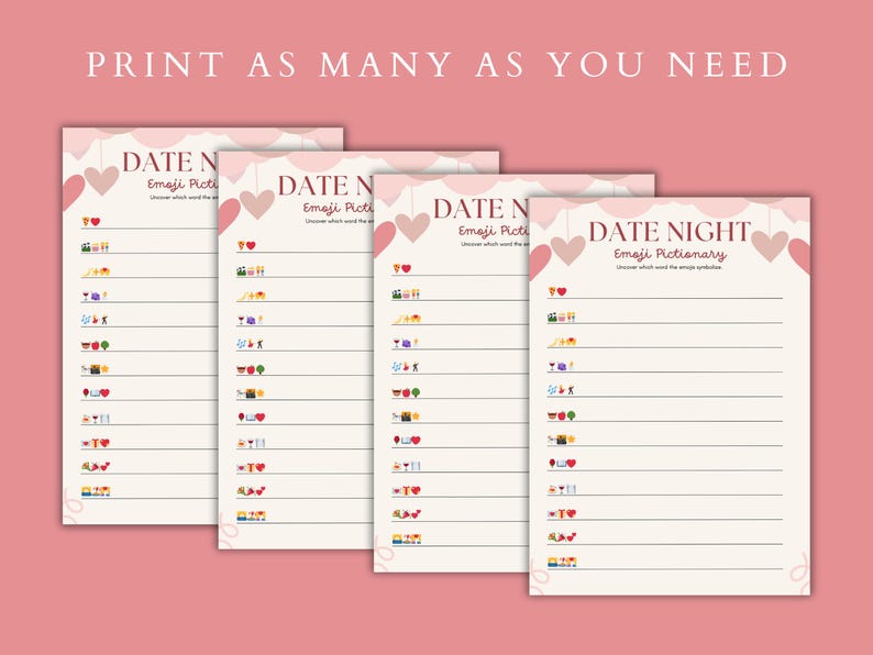 Date Night Emoji Pictionary Game: Printable Trivia (digital Download ...