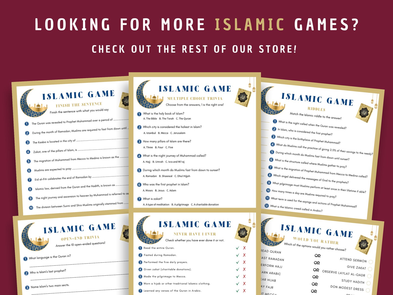 Islamic Open-ended Trivia Game Printable, Muslim Family Game Night ...