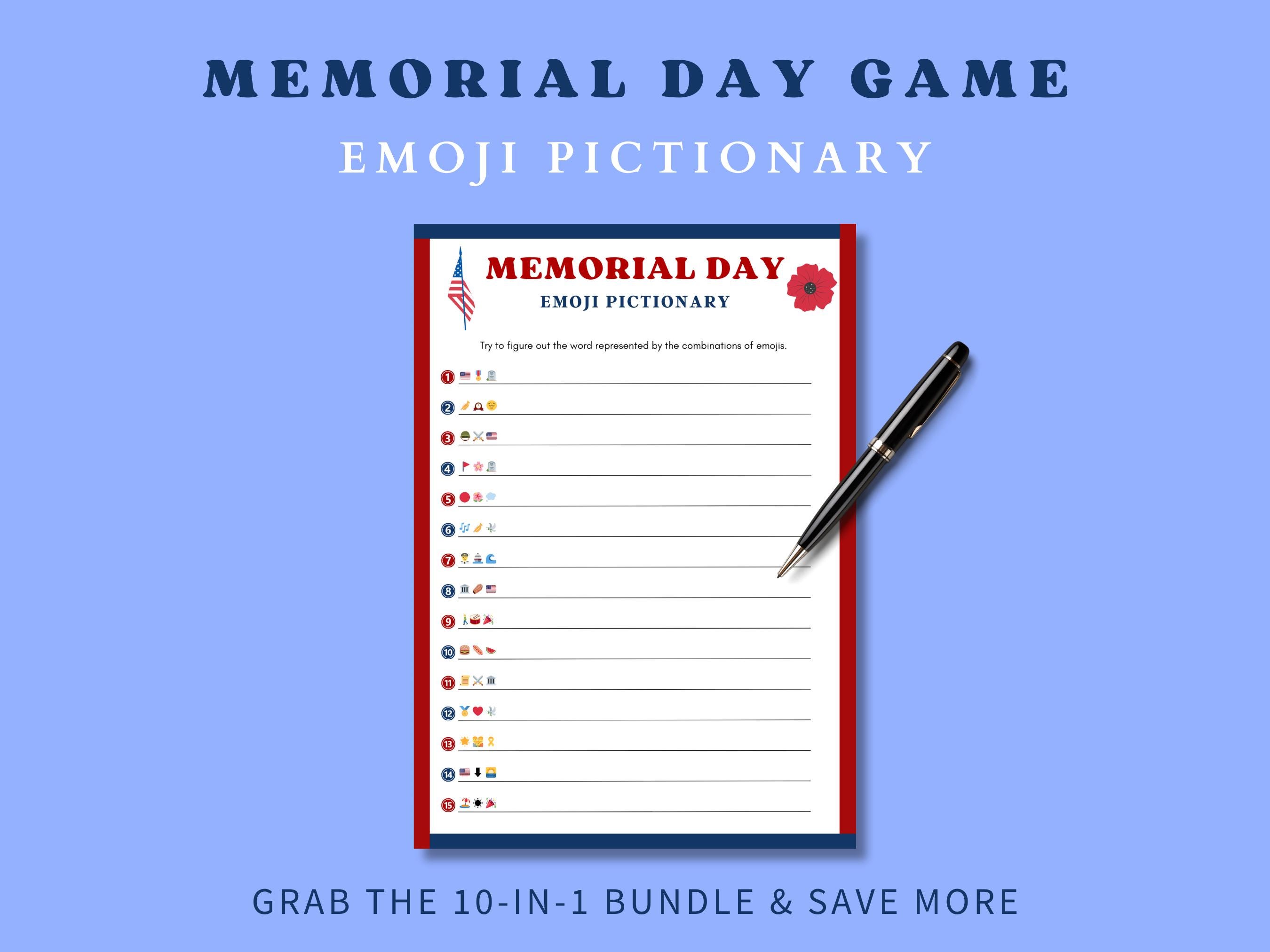 Memorial Day Emoji Pictionary Game: Patriotic Party Activity (PDF ...
