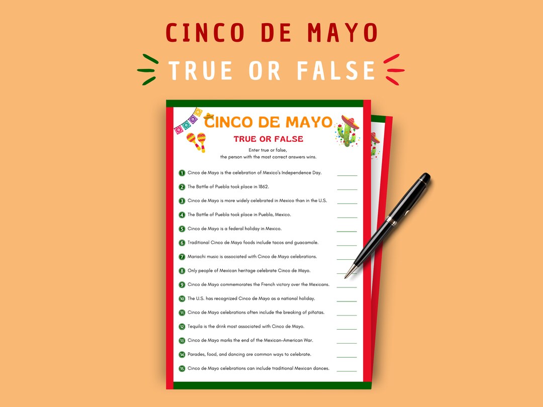 Cinco De Mayo True or False Game Instant Download Family-friendly ...