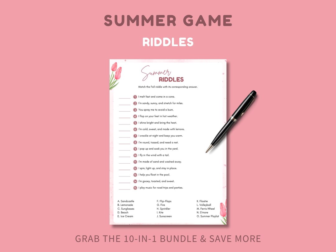 Summer Riddles Game Printable, Fun Pool Party Quiz for Adults and Kids ...