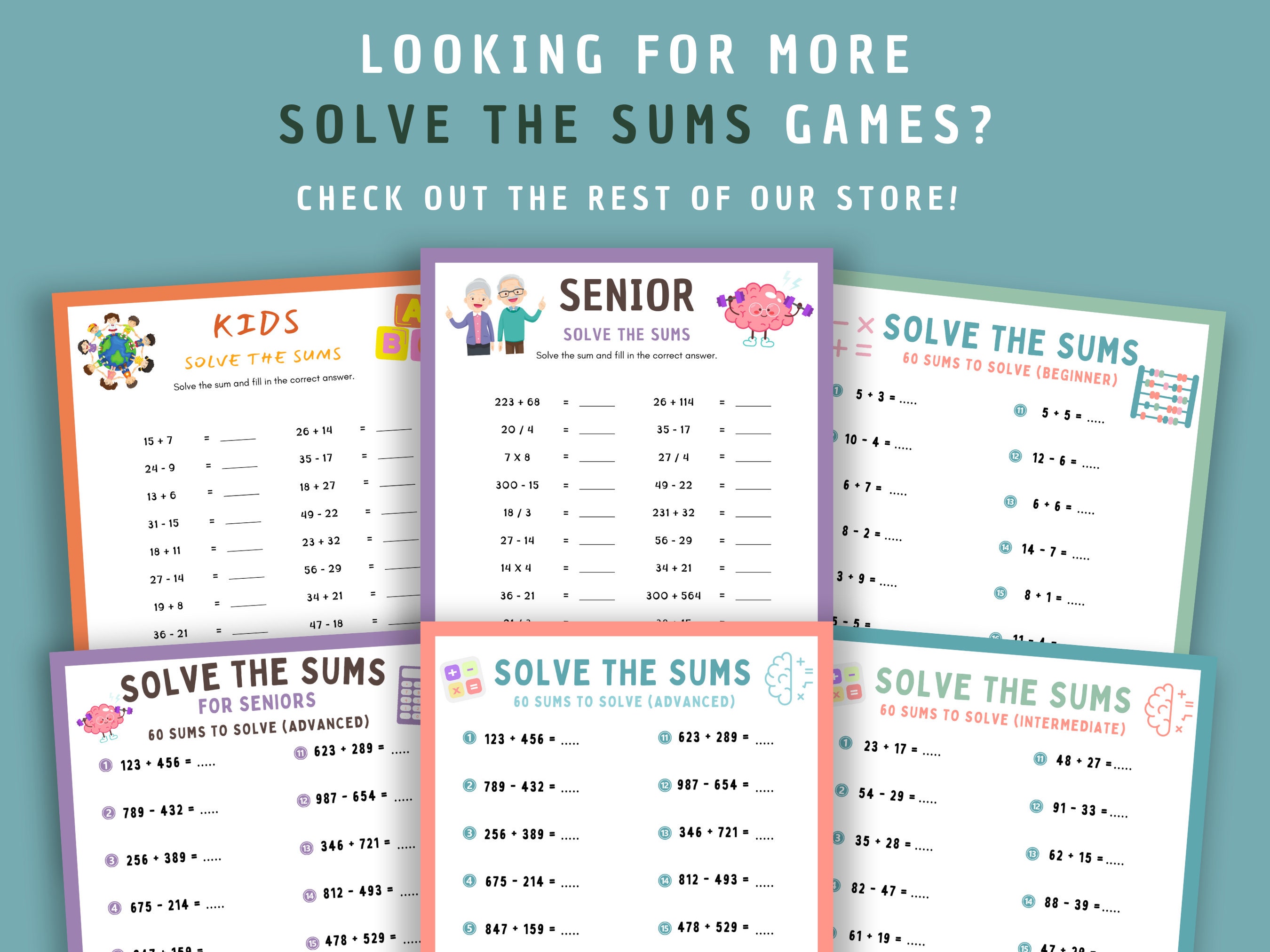 Juego de cálculo de sumas imprimible para niños (intermedio) / Resolver ...