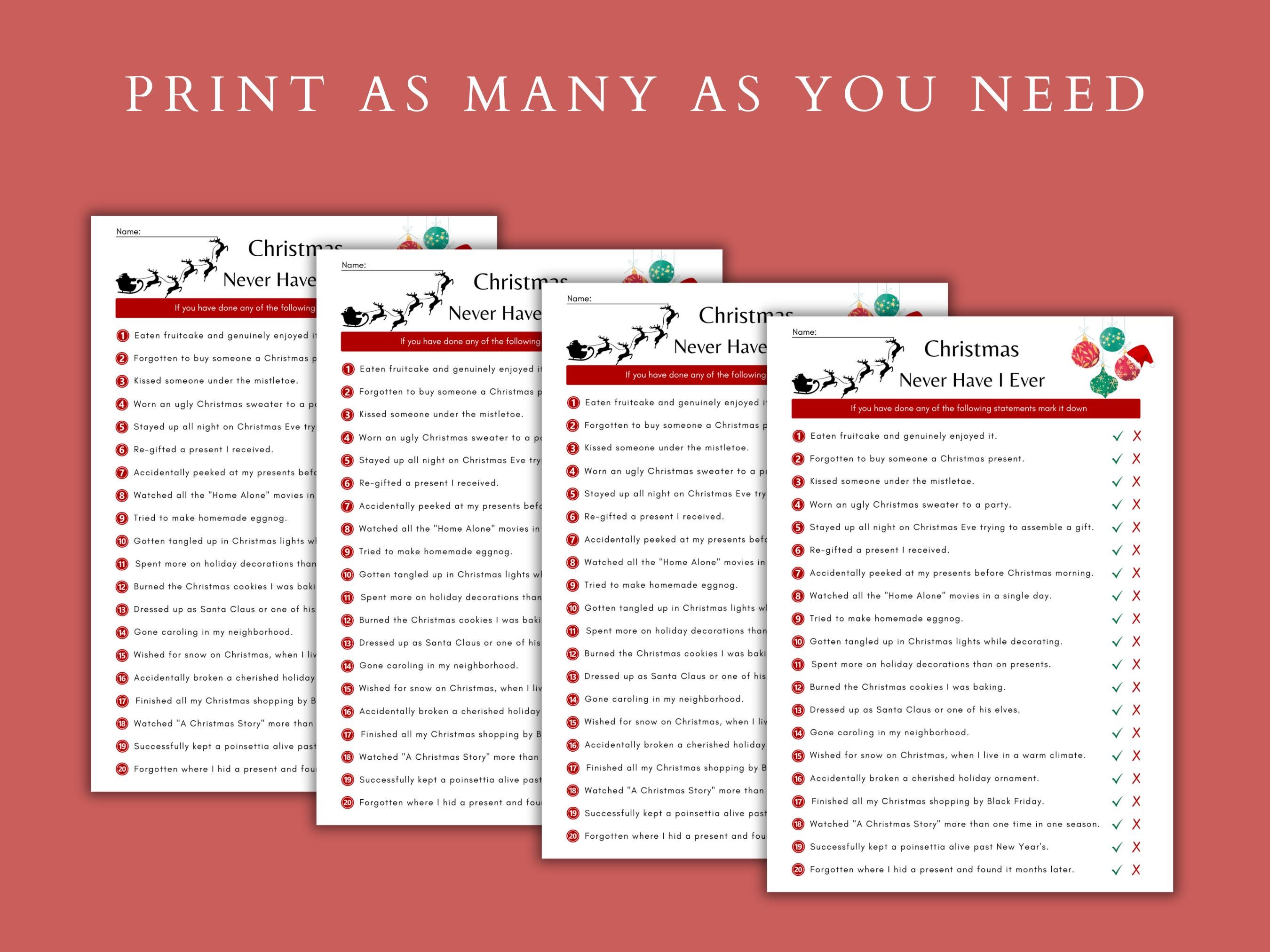 Christmas Never Have I Ever Game | Festive Printable Trivia | Holiday ...