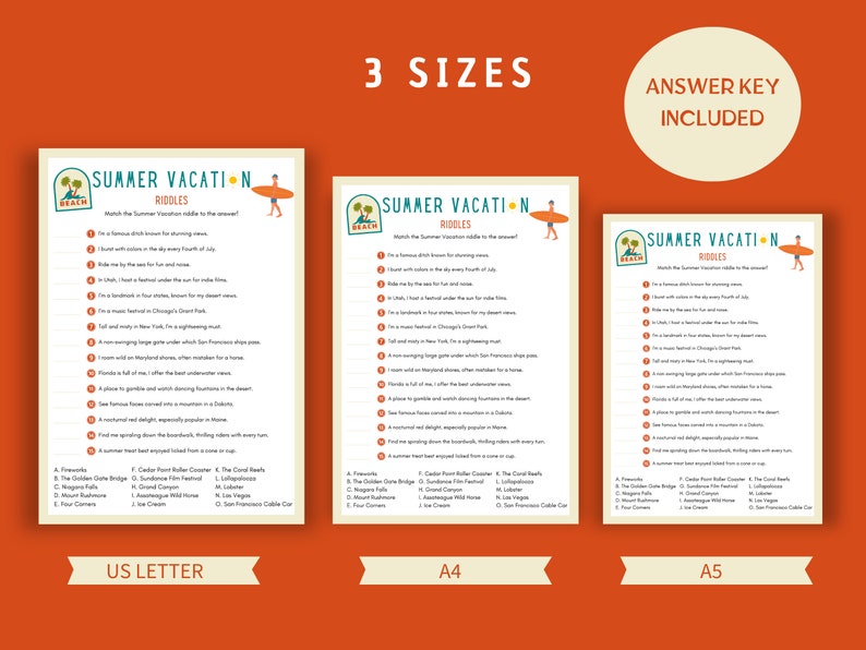 Summer Vacation Riddles | Instant Download | Printable Family Game ...