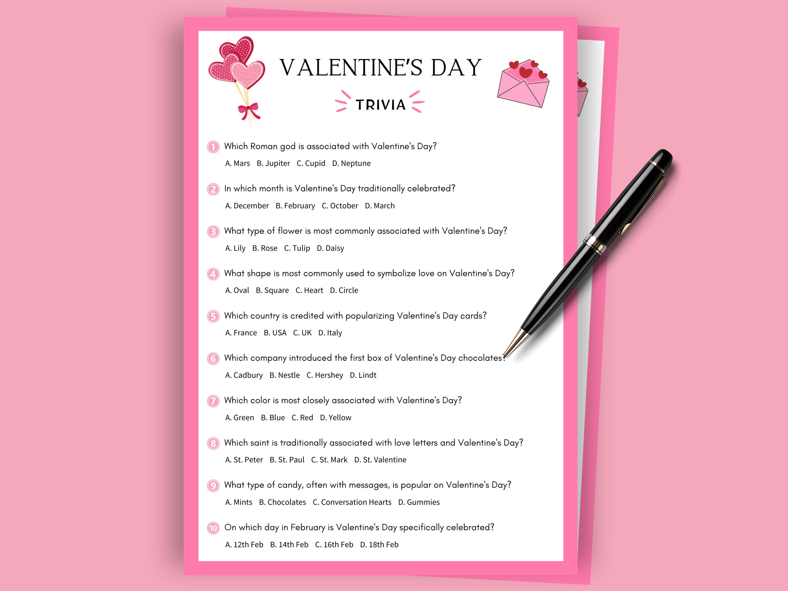 Multiple Choice Valentine's Day Trivia Game Romantic Quiz for Couples ...