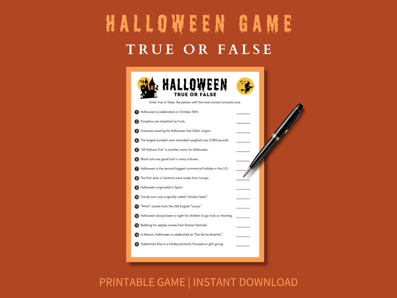 Printable Halloween True or False Game Family Trivia Game Fun Printable ...