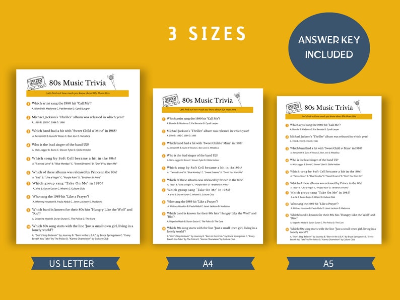 80s Music Trivia Quiz | Printable Digital Game | Retro 80s Hits ...