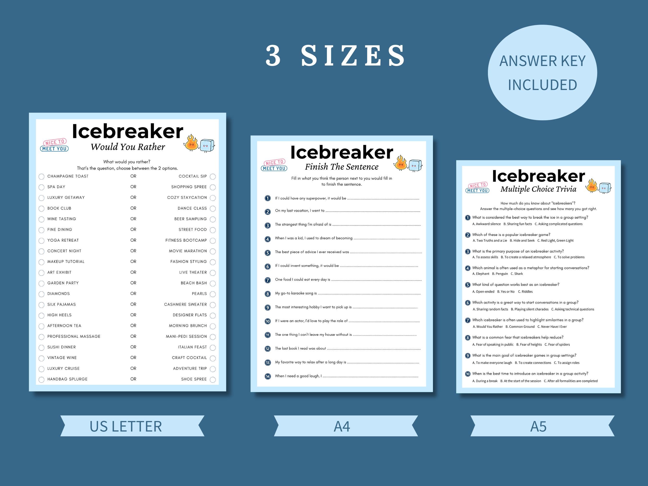 Printable Icebreaker 5 Games Bundle, Fun Office Party Games, Digital ...