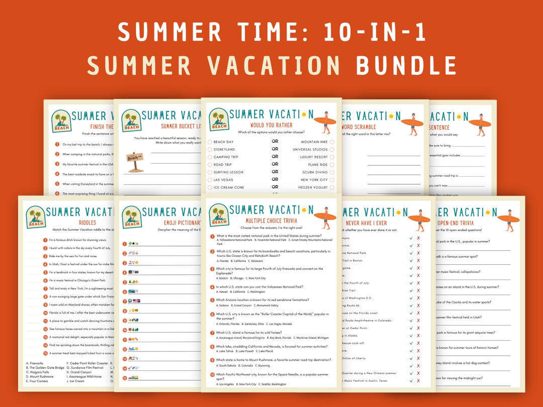 Summer Vacation Games Bundle: 10-in-1 Family Fun (digital Download) - Etsy