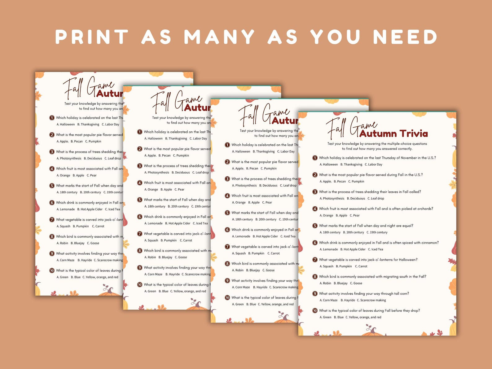 Fall Trivia Game: Fun Autumn Party Activity (printable) - Etsy