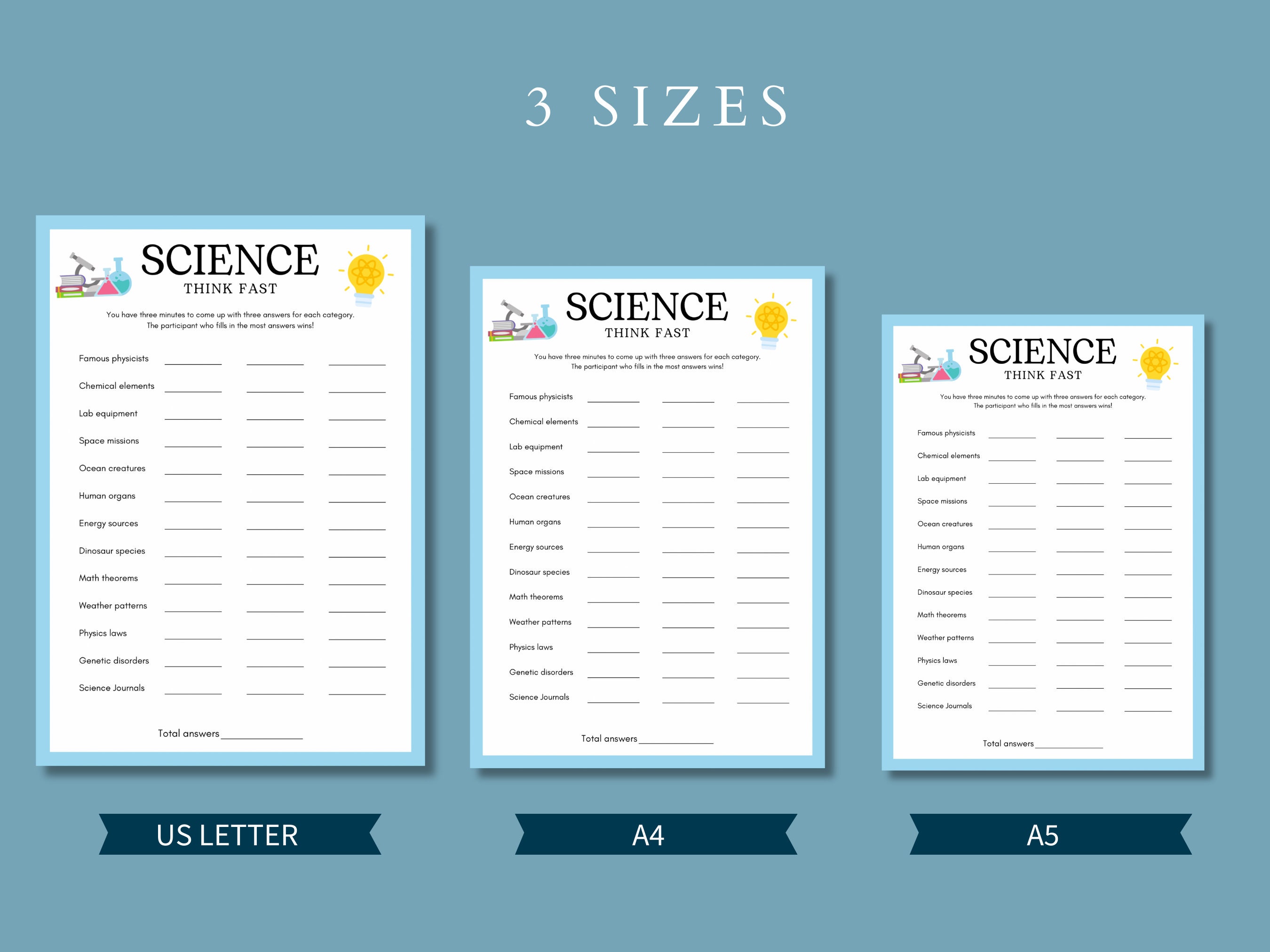 Printable Science Think Fast Game | Digital Download | Fun Science ...