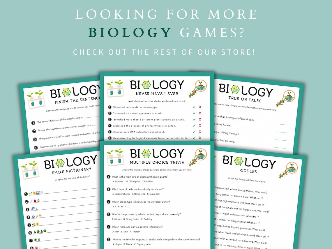Printable Biology 10-in-1 Game Bundle Digital Download Fun Student ...