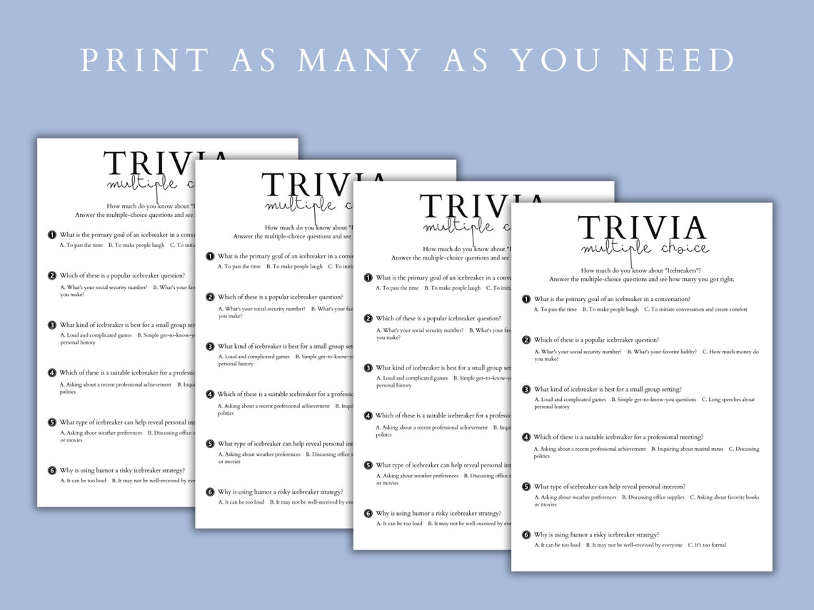 Multiple Choice Trivia | Icebreaker Game | Printable Icebreaker ...