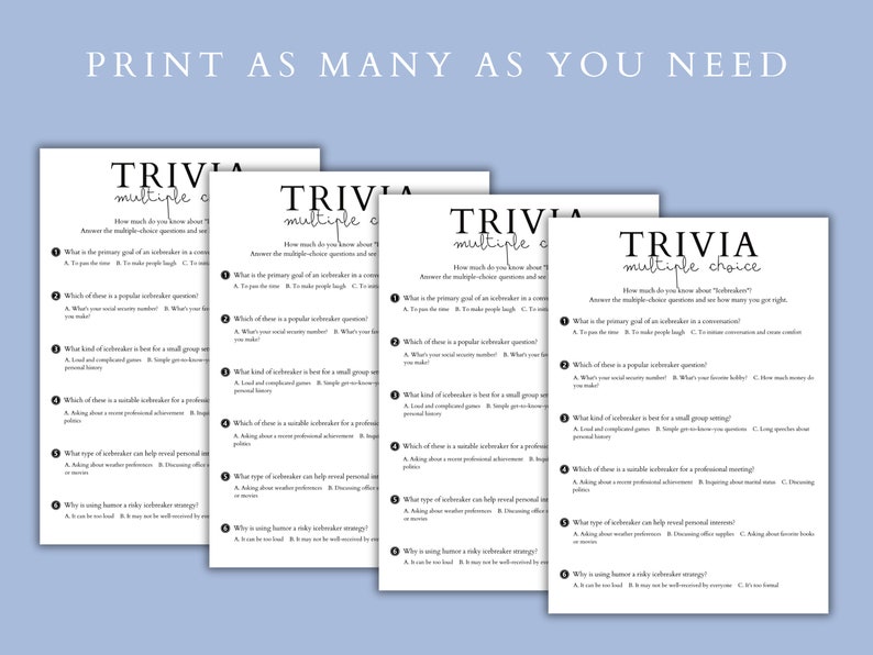 Multiple Choice Trivia | Icebreaker Game | Printable Icebreaker ...