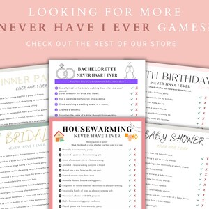 Bridal Shower Game Printable Never Have I Ever Trivia Wedding Party Fun ...