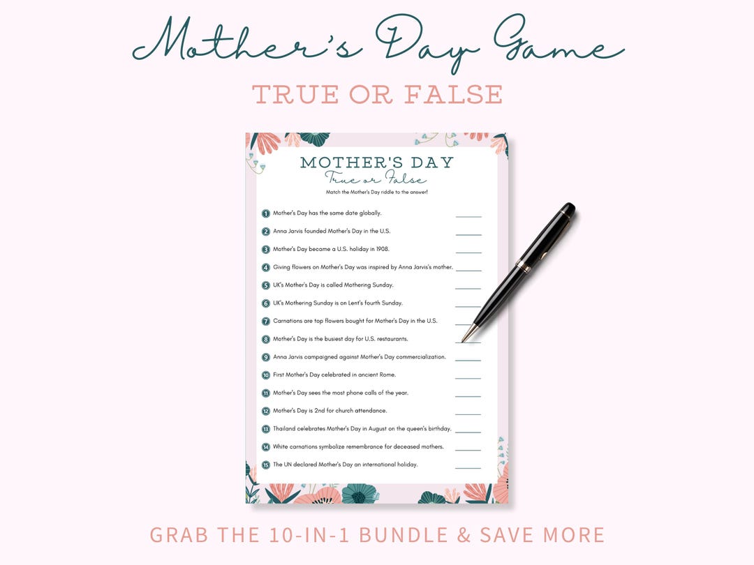 Mother's Day True or False Game: Fun Mom Trivia (digital Download) - Etsy