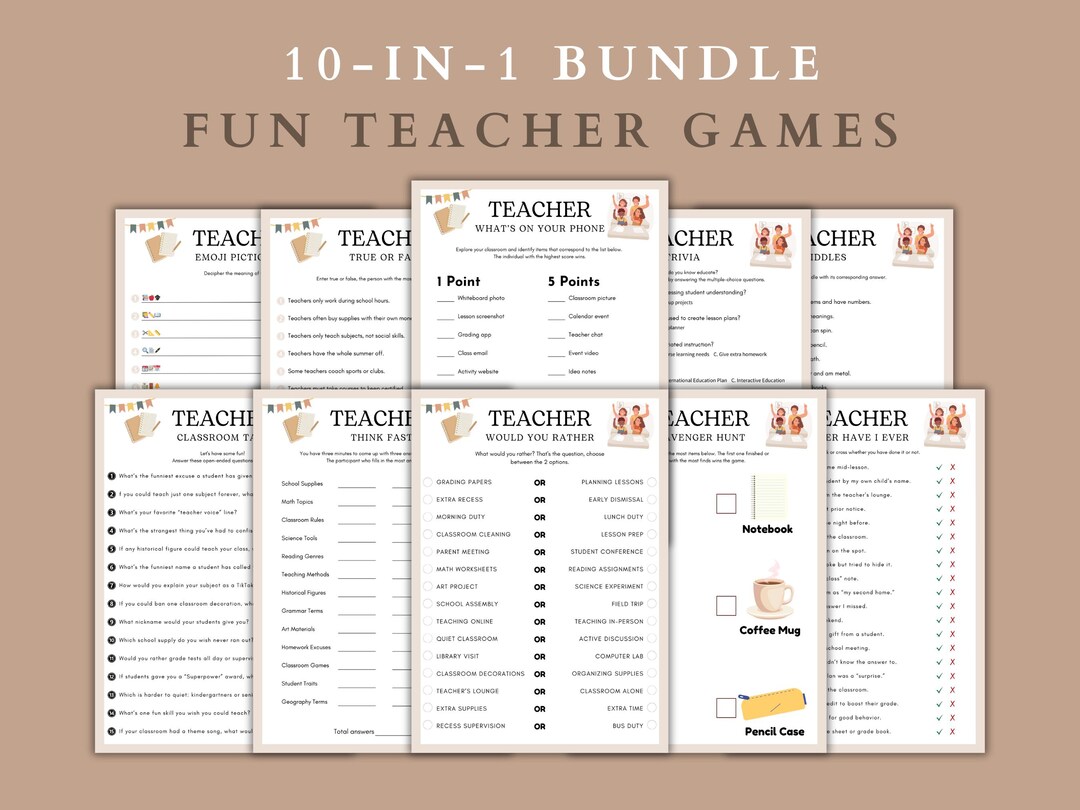 Teacher 10-in-1 Games Bundle, Classroom Printable Games, Digital ...