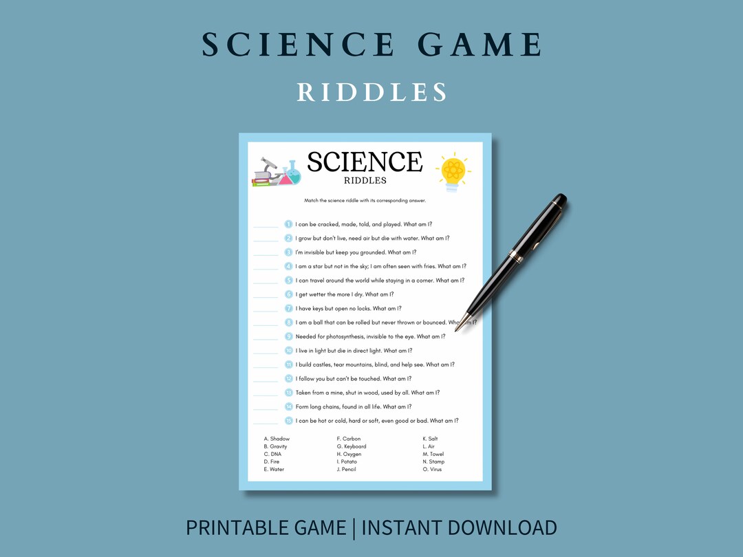Printable Science Riddles Game | Digital Download | Student Science ...