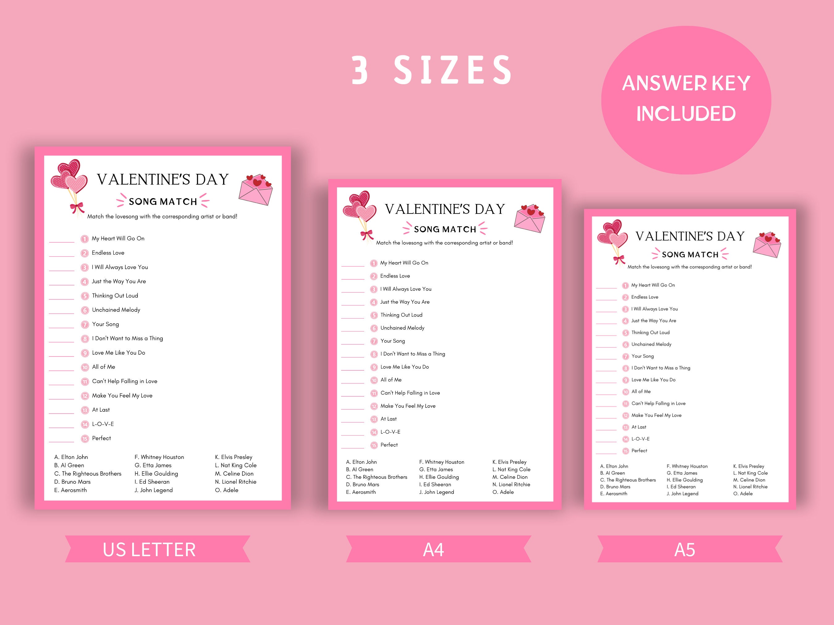 Printable Valentine's Day Song Match Game | Match the Song to Answer ...
